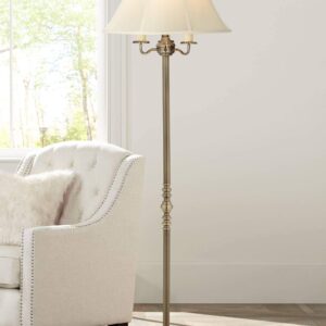 Regency Hill Montebello Traditional Shabby Chic Floor Lamp Standing Pole 59" Tall Antique Brass Gold Metal Off White Bell Shade Candelabra Decor for Living Room Reading House Bedroom Home