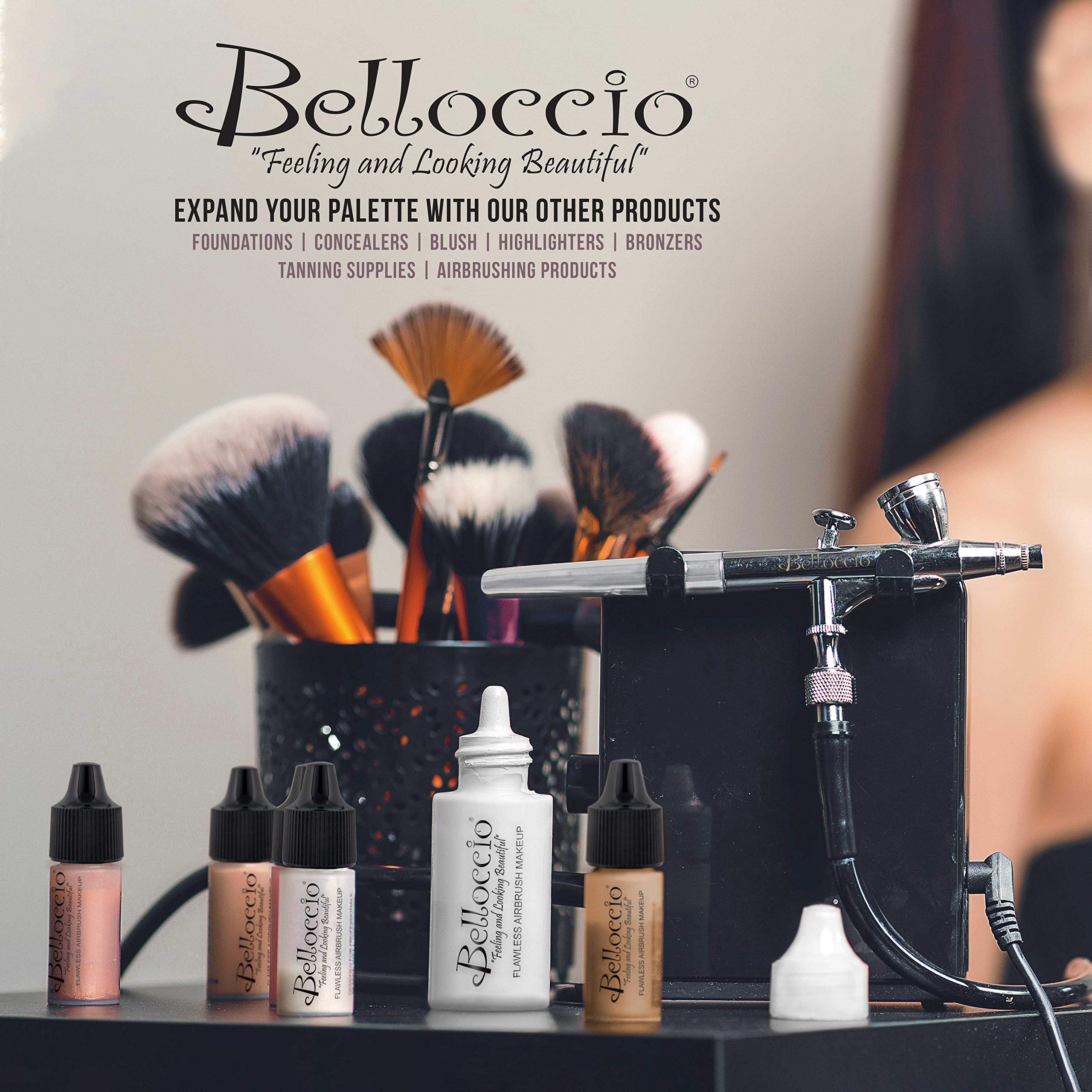 Belloccio's Professional Cosmetic Airbrush Makeup Foundation 1/2oz Bottle: Buff- Light with Golden Undertones