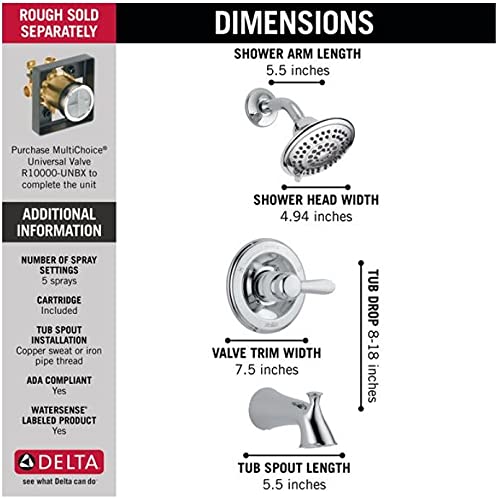 Delta Faucet Lahara 14 Series Single-Function Shower Faucet Set, 5-Spray Shower Head, Shower Handle, Gold Shower Faucet, Delta Shower Trim Kit, Champagne Bronze T14238-CZ (Valve Not Included)