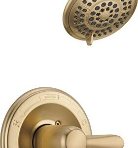 Delta Faucet Lahara 14 Series Single-Function Shower Faucet Set, 5-Spray Shower Head, Shower Handle, Gold Shower Faucet, Delta Shower Trim Kit, Champagne Bronze T14238-CZ (Valve Not Included)