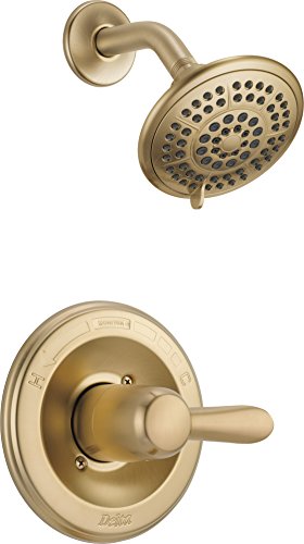 Delta Faucet Lahara 14 Series Single-Function Shower Faucet Set, 5-Spray Shower Head, Shower Handle, Gold Shower Faucet, Delta Shower Trim Kit, Champagne Bronze T14238-CZ (Valve Not Included)