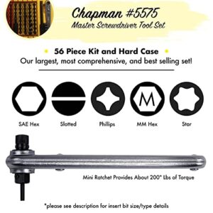 Chapman MFG 5575 Master Screwdriver Set - Includes Phillips, Metric, Slotted, SAE & Metric Hex Bits, Star Bits (for Torx Screws) - Complete Set Offers 51 USA Made Insert Bits & 300+ Combinations