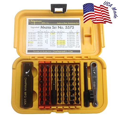 Chapman MFG 5575 Master Screwdriver Set - Includes Phillips, Metric, Slotted, SAE & Metric Hex Bits, Star Bits (for Torx Screws) - Complete Set Offers 51 USA Made Insert Bits & 300+ Combinations