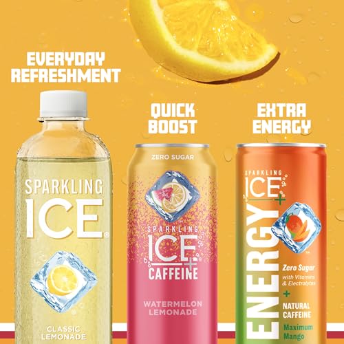 Sparkling Ice, Classic Lemonade Sparkling Water, Zero Sugar Flavored Water, with Vitamins and Antioxidants, Low Calorie Beverage, 17 oz Bottles (Pack of 12)