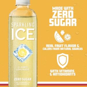 Sparkling Ice, Classic Lemonade Sparkling Water, Zero Sugar Flavored Water, with Vitamins and Antioxidants, Low Calorie Beverage, 17 oz Bottles (Pack of 12)