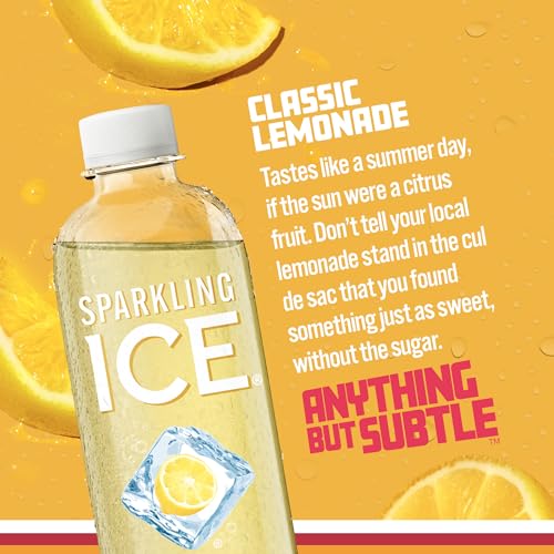 Sparkling Ice, Classic Lemonade Sparkling Water, Zero Sugar Flavored Water, with Vitamins and Antioxidants, Low Calorie Beverage, 17 oz Bottles (Pack of 12)