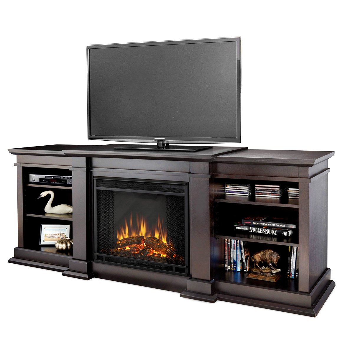 Real Flame Fresno Electric Fireplae Media Fireplace, Large, Dark Walnut