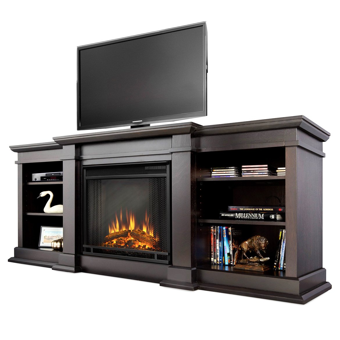 Real Flame Fresno Electric Fireplae Media Fireplace, Large, Dark Walnut