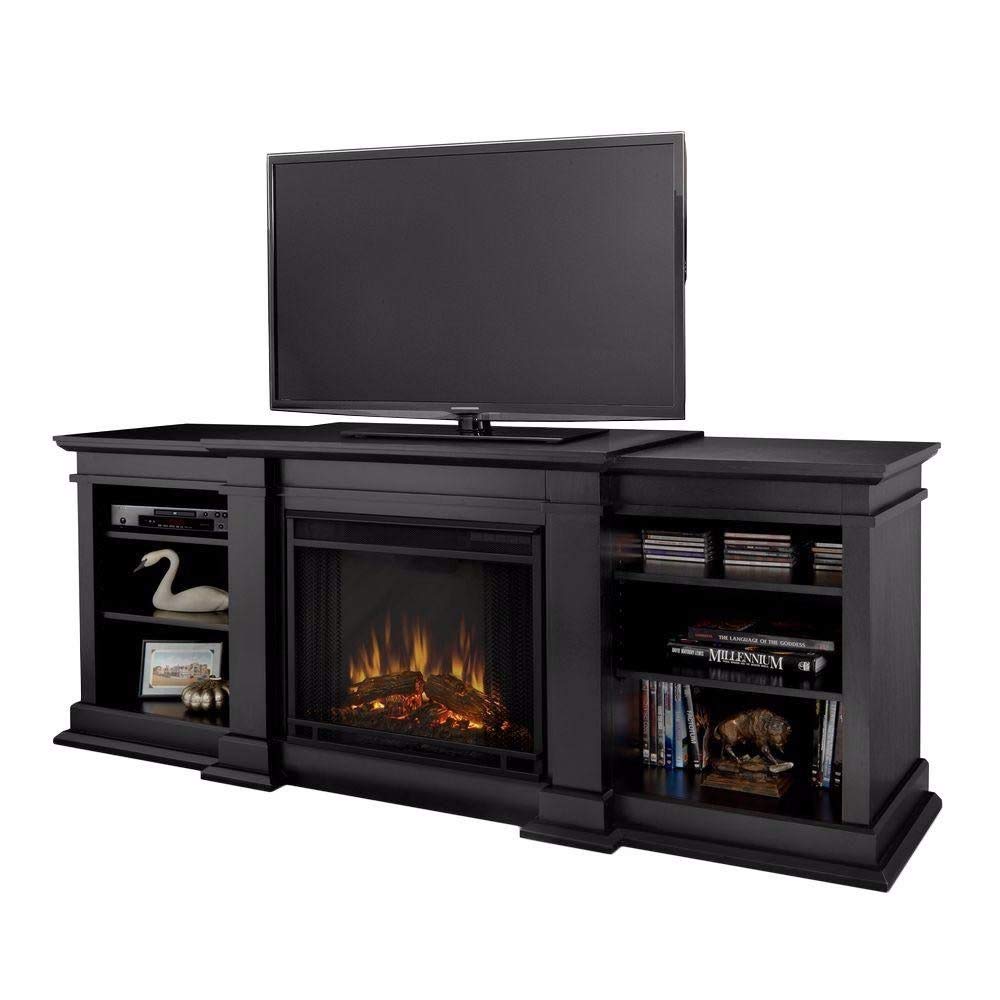 Real Flame Fresno G1200-X-B Entertainment Unit in Black with Electric Fireplace