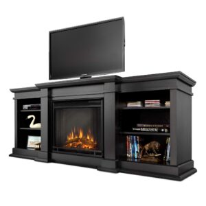 Real Flame Fresno G1200-X-B Entertainment Unit in Black with Electric Fireplace