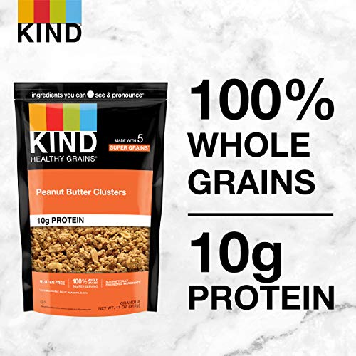 KIND Healthy Grains Granola, Peanut Butter Clusters, 11 Ounce, 10g Protein, Whole Grain, Snack Mix