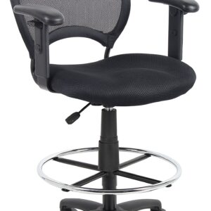 Boss Office Products Mesh Drafting Stool with Adjustable Arms in Black