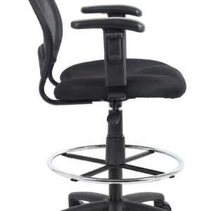 Boss Office Products Mesh Drafting Stool with Adjustable Arms in Black