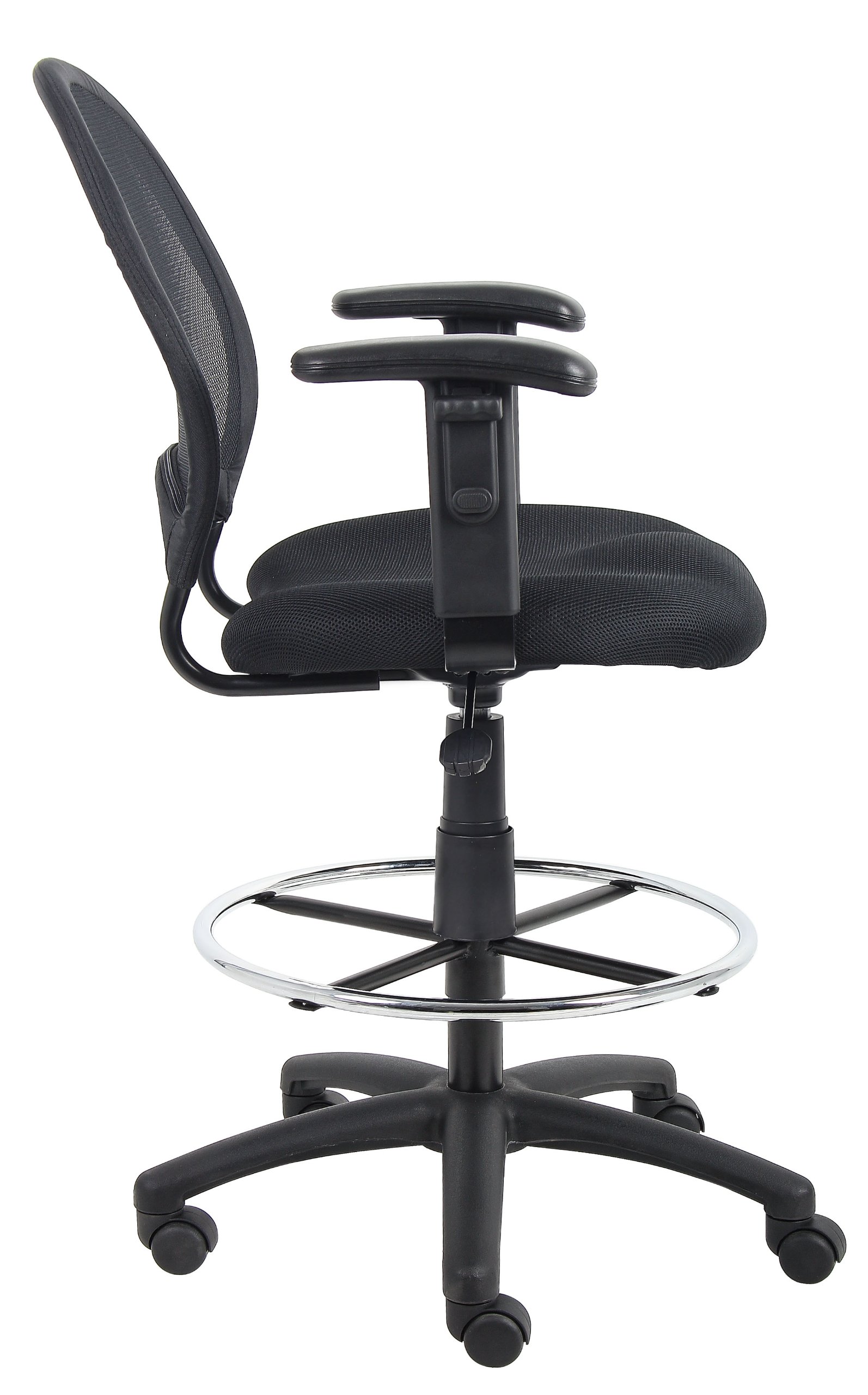 Boss Office Products Mesh Drafting Stool with Adjustable Arms in Black