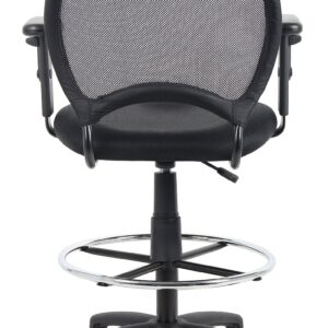 Boss Office Products Mesh Drafting Stool with Adjustable Arms in Black