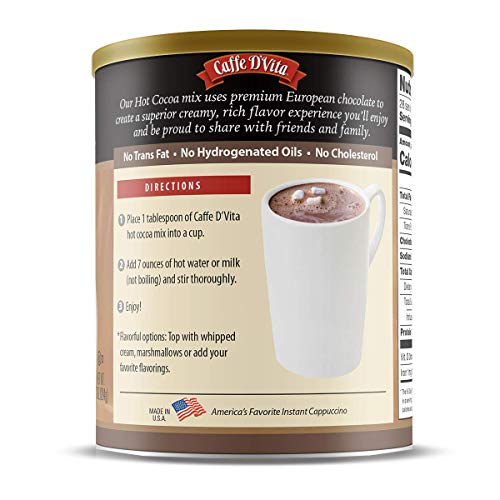 Caffe D'Vita Sugar Free Hot Cocoa Mix - Sugar Free Hot Chocolate Mix, Gluten Free, Low Fat, No Cholesterol, No Hydrogenated Oils, No Trans Fat, Kosher, Hot Cocoa Mix Bulk - 10 Oz Can