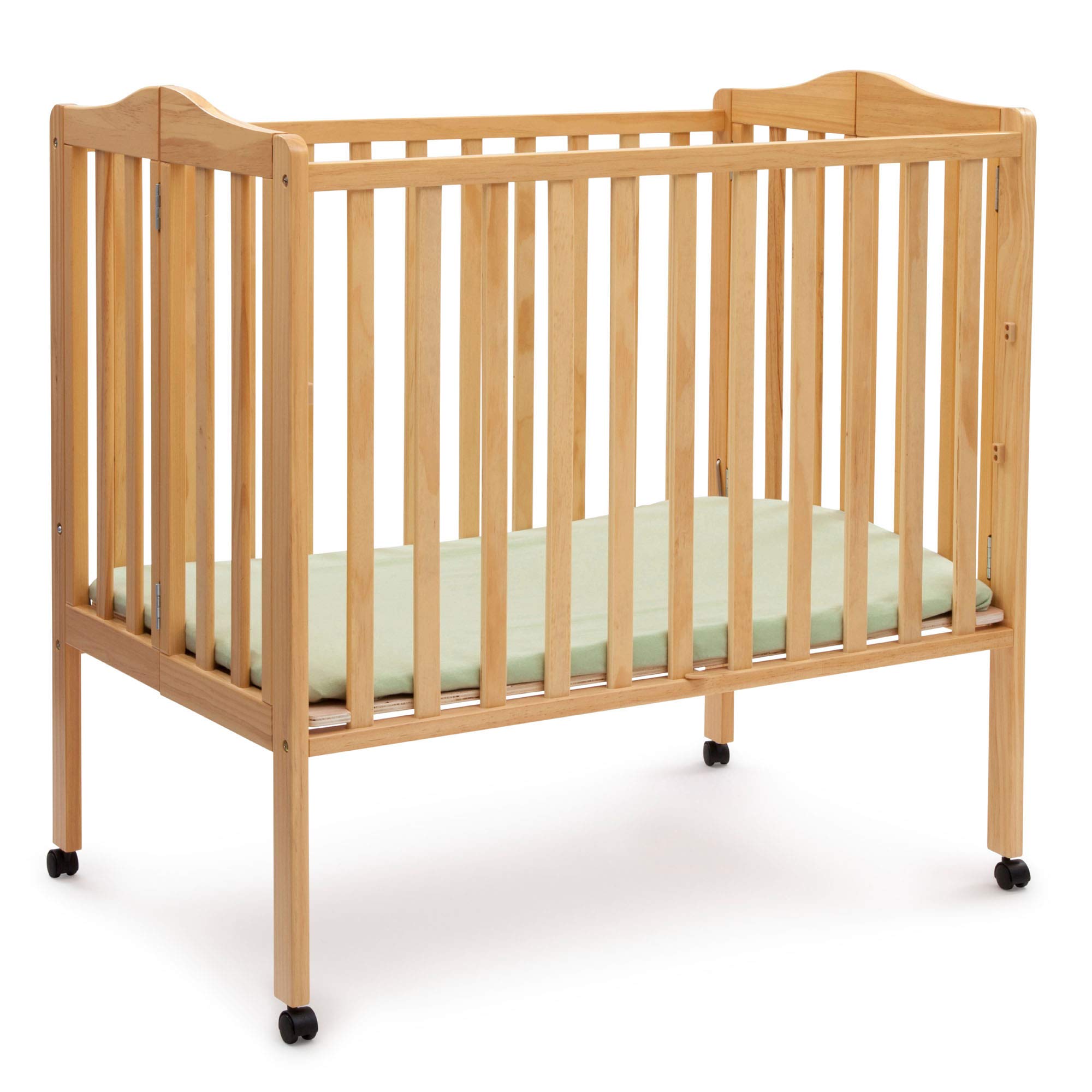 Delta Children Folding Portable Mini Baby Crib with 1.5-inch Mattress - Greenguard Gold Certified, Natural