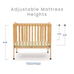 Delta Children Folding Portable Mini Baby Crib with 1.5-inch Mattress - Greenguard Gold Certified, Natural