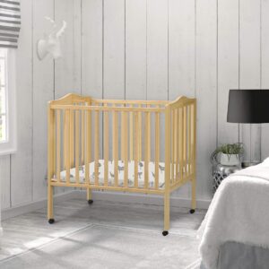 Delta Children Folding Portable Mini Baby Crib with 1.5-inch Mattress - Greenguard Gold Certified, Natural