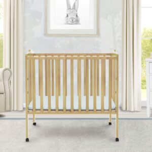 Delta Children Folding Portable Mini Baby Crib with 1.5-inch Mattress - Greenguard Gold Certified, Natural