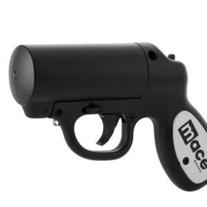 Mace Brand Pepper Spray Gun with Strobe LED (Matte Black) — 20’ Powerful Pepper Spray, Leaves UV Dye on Skin, Integrated LED Light Enhances Aim — Mace Self Defense Spray for Women/Men, Made in the USA