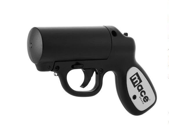 Mace Brand Pepper Spray Gun with Strobe LED (Matte Black) — 20’ Powerful Pepper Spray, Leaves UV Dye on Skin, Integrated LED Light Enhances Aim — Mace Self Defense Spray for Women/Men, Made in the USA