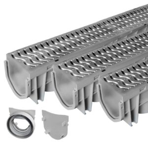 source 1 drainage trench & driveway channel drain with galvanized steel grate - 3 pack