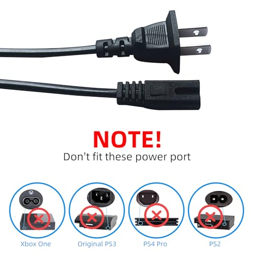 Parts Express Replacement AC Power Cord AC Power Cord for Xbox One S/X, Xbox Series X/S Sony PS4 2 Prong TV Power Cord Compatible for Printer, Monitor, Game Console DVR Chassis and Fans