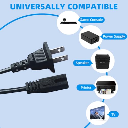 Parts Express Replacement AC Power Cord AC Power Cord for Xbox One S/X, Xbox Series X/S Sony PS4 2 Prong TV Power Cord Compatible for Printer, Monitor, Game Console DVR Chassis and Fans