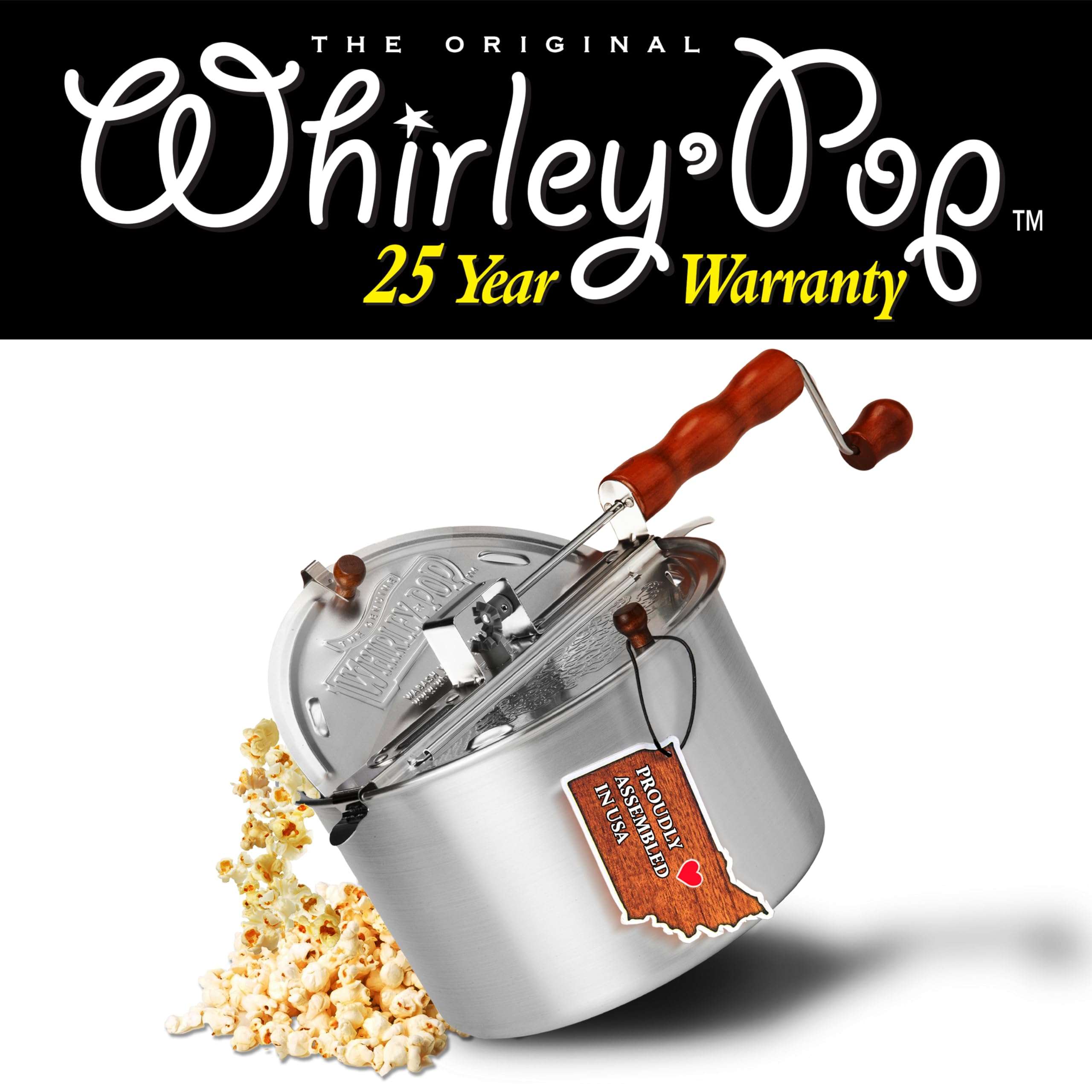 Original Whirley Pop Popcorn Maker - 6 Quart Stovetop Popcorn Popper With Five Popping Kits, Aluminum Popcorn Pot With Metal Gears, Wabash Valley Farms Stove Top Popcorn Maker, Popcorn Pan (Silver)