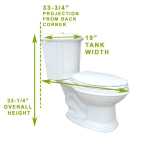 Renovators Supply Sheffield Corner Elongated Toilet Bowl - Heavy Duty 2-Piece Oval Toilet in White - WaterSense Dual Flush with Slow Close Toilet Seat - Grade A, Porcelain Scratch and Stain Resistant