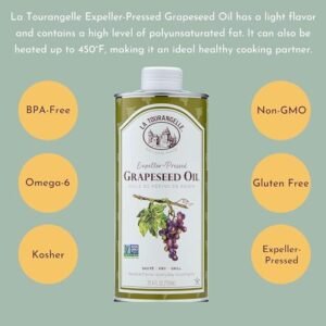 La Tourangelle, Expeller-Pressed Grapeseed Oil, High Heat Neutral Cooking Oil, Cast Iron Seasoning, Also Great for Skin, Hair, and DIY Beauty Recipes, 16.9 fl oz