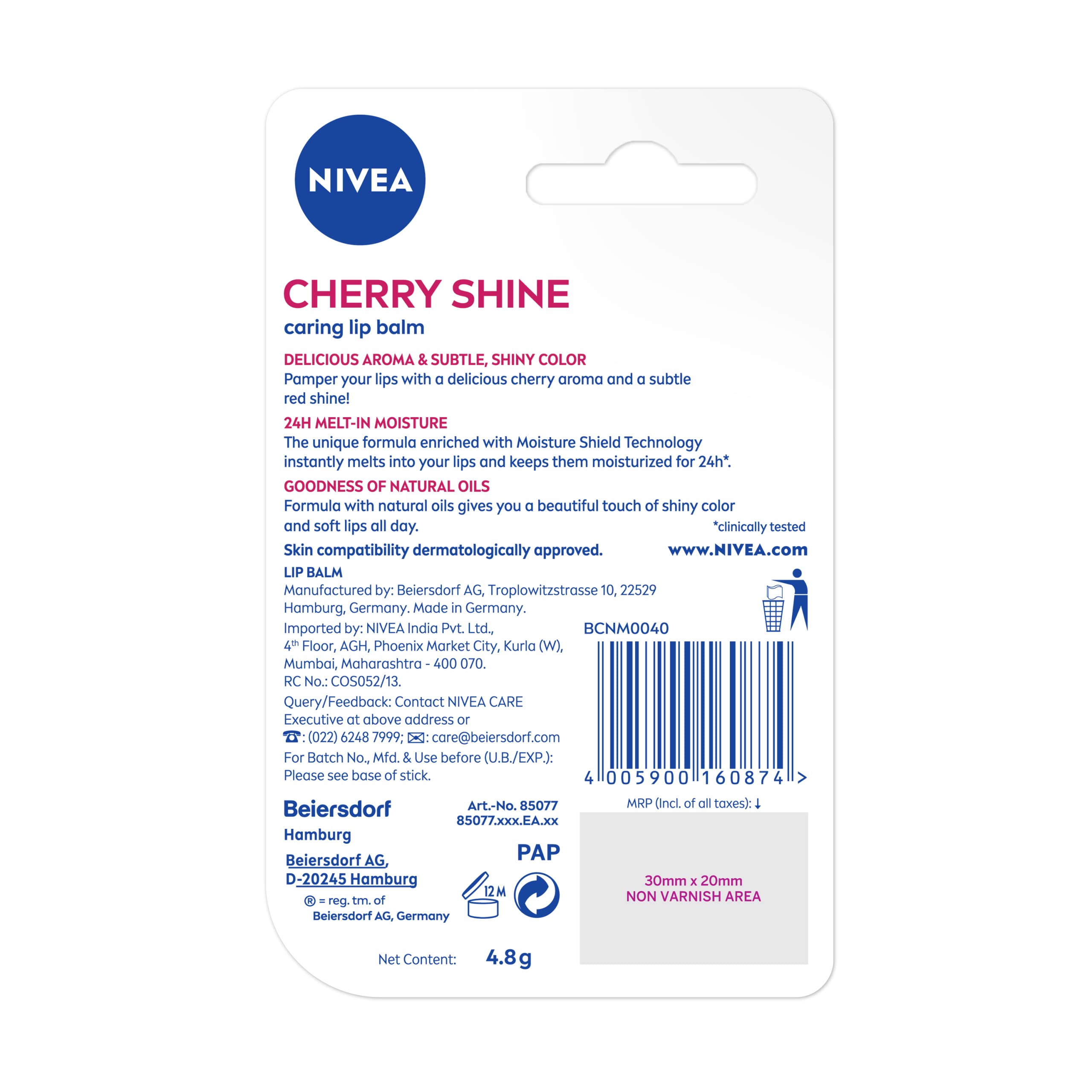 Nivea Lip Care Fruity Shine Cherry, 4.8gm