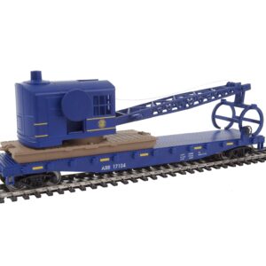 Walthers Trainline HO Scale Model Flatcar with Logging Crane - Alaska Railroad 17104, Blue