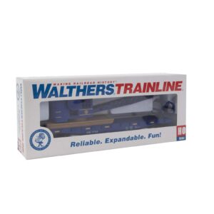 Walthers Trainline HO Scale Model Flatcar with Logging Crane - Alaska Railroad 17104, Blue