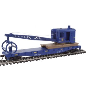 Walthers Trainline HO Scale Model Flatcar with Logging Crane - Alaska Railroad 17104, Blue