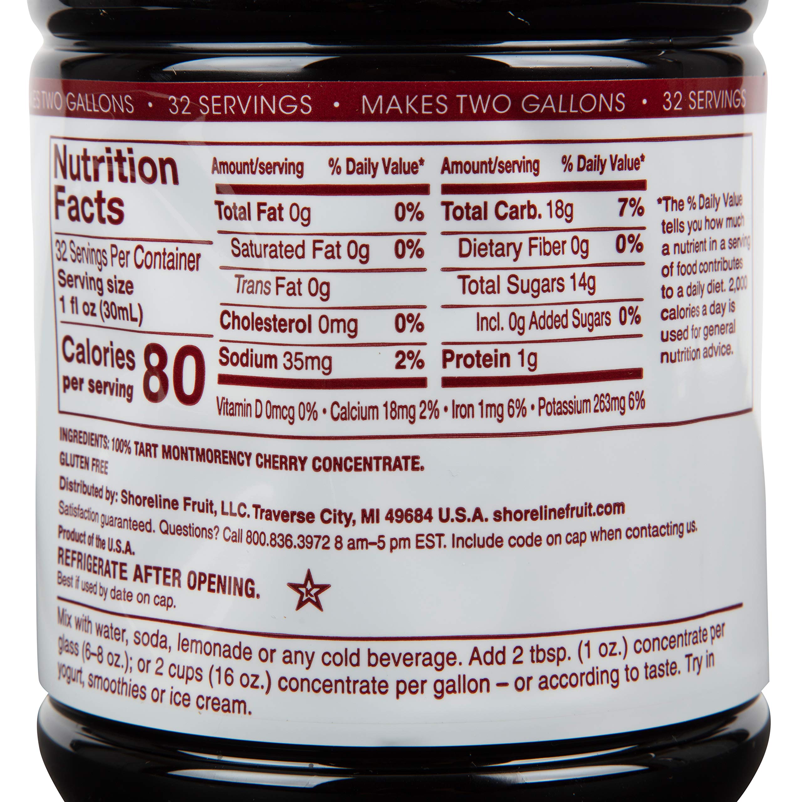 Cherry Bay Orchards Tart Cherry Concentrate - Natural Juice to Promote Healthy Sleep, 32oz Bottle