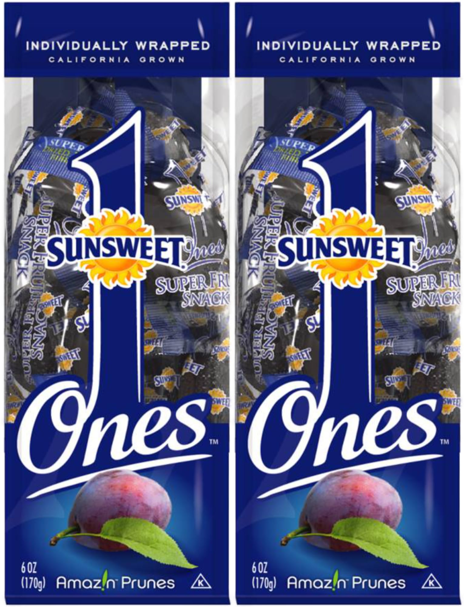 Sunsweet Gold Label Ones Super Select California Individually Wrapped Prunes 6.0 Ounces (Pack of 2)(Packaging May Vary)