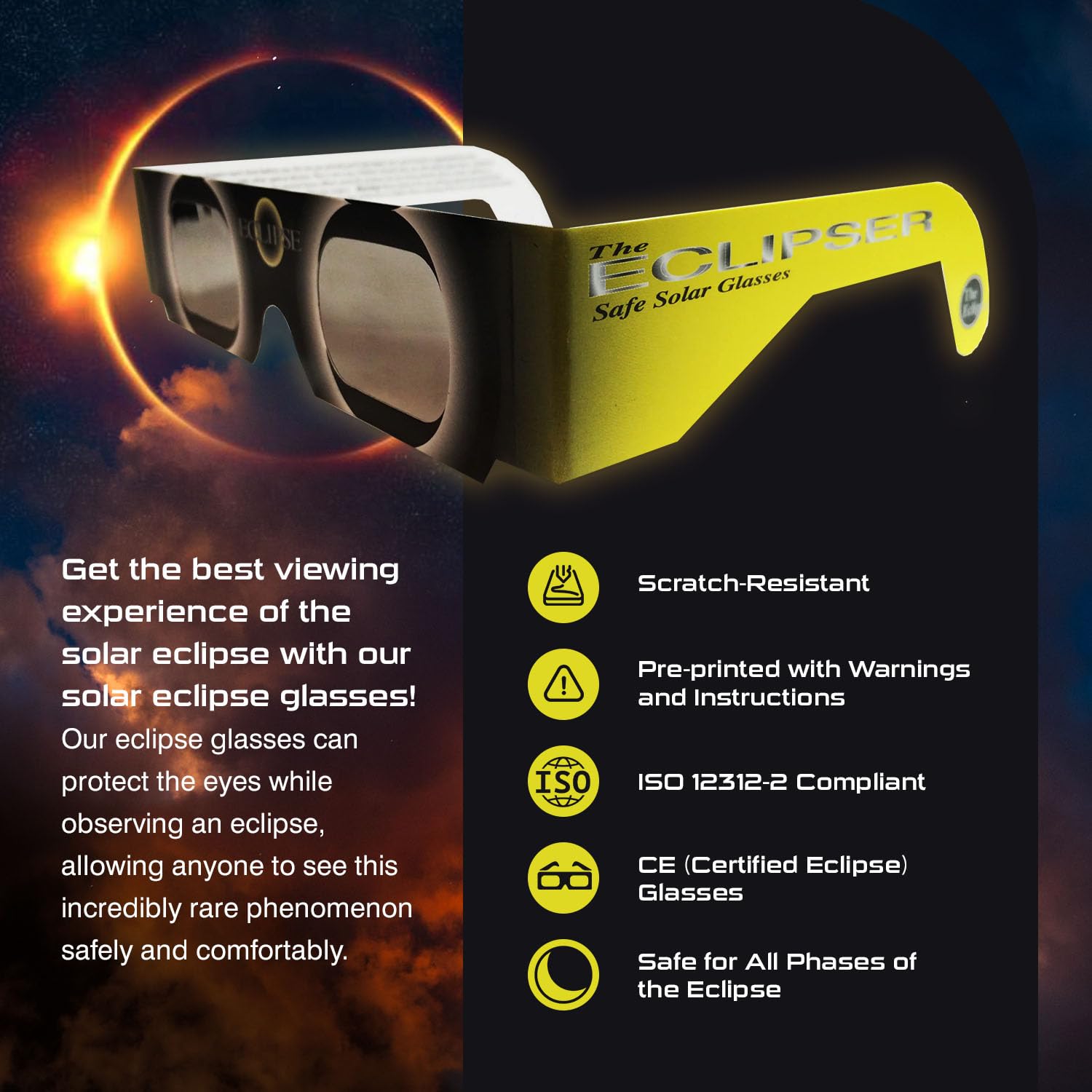 The Eclipser Glasses - American Paper Optics Eclipse Safety Glasses - Eye Protection Glasses for Solar Viewing - Solar Eclipse Glasses for School Science Fairs & Eclipse Viewing, (Original, Pack of 5)