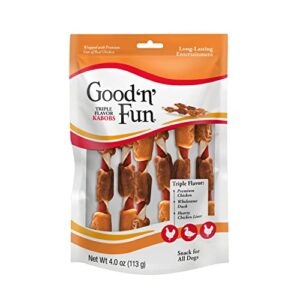 good'n'fun triple flavored rawhide kabobs for dogs, 4-ounce