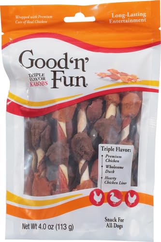 Good'N'Fun Triple Flavored Rawhide Kabobs For Dogs, 4-Ounce