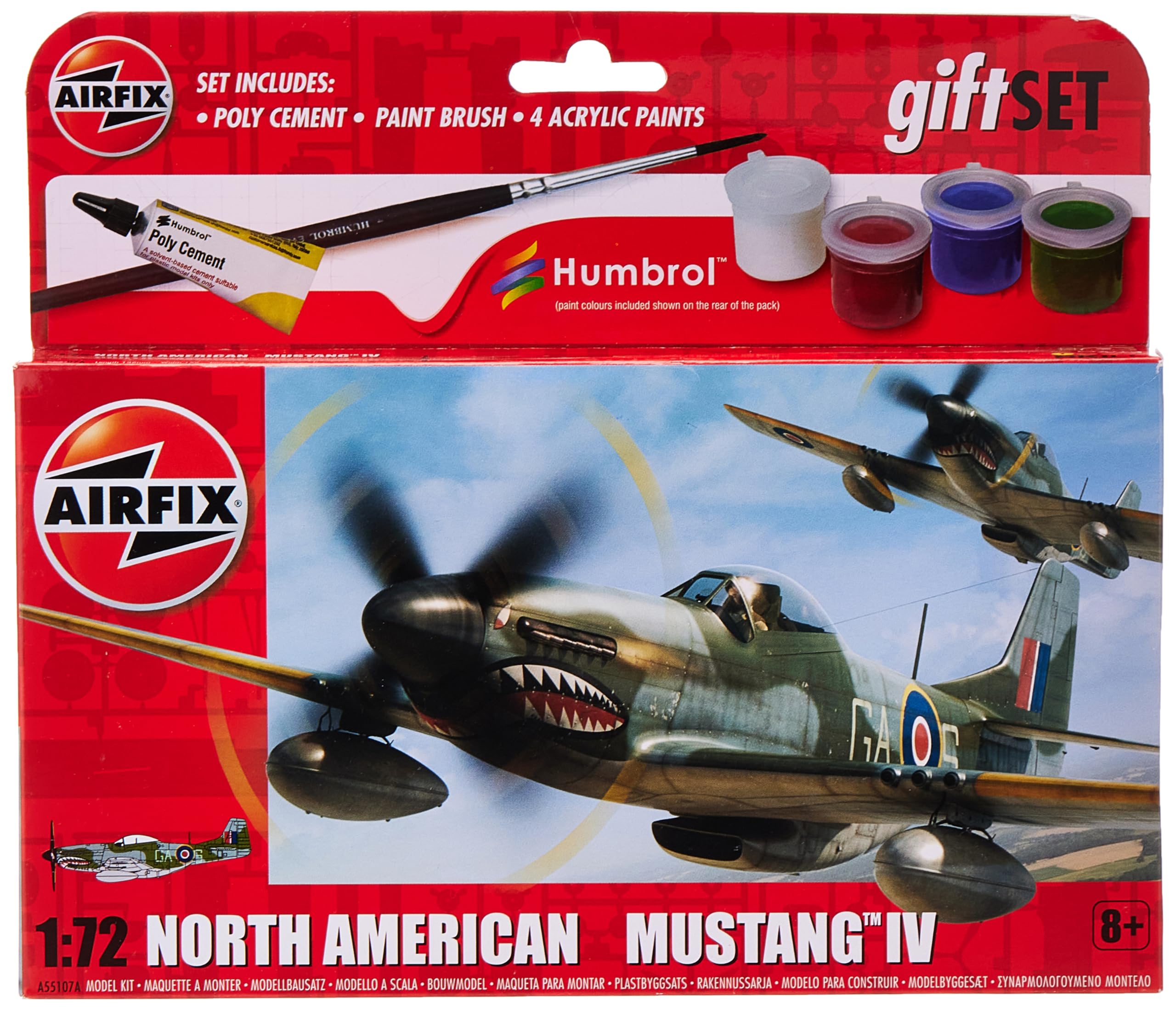 Airfix Starter Gift Set North American Mustang IV 1:72 Military Aviation Plastic Model Kit A55107A