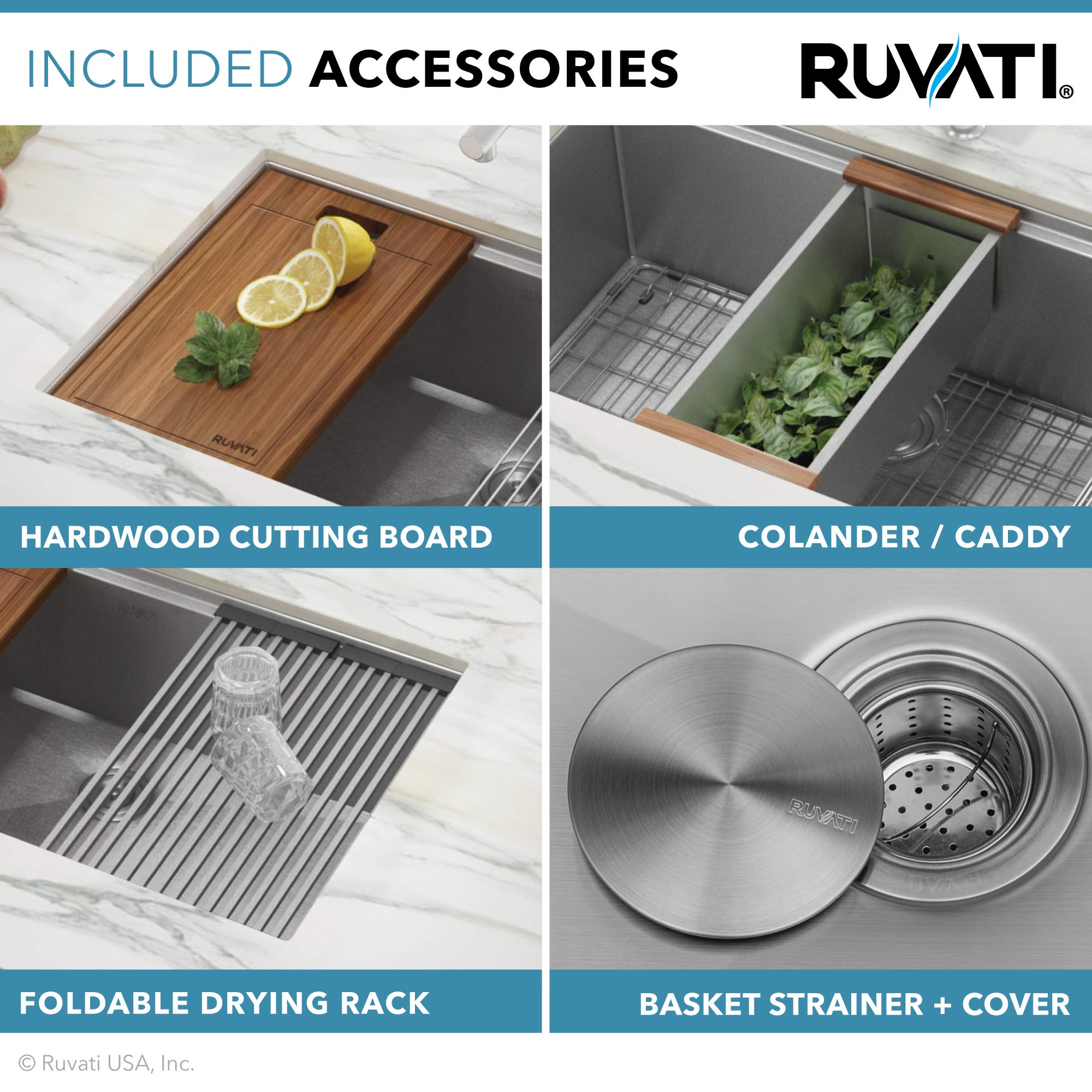 Ruvati 32-inch Workstation Ledge Undermount 16 Gauge Stainless Steel Kitchen Sink Single Bowl - RVH8300