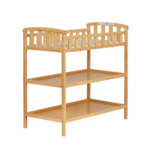 dream on me emily changing table in natural, comes with 1" changing pad, features two shelves, portable changing station, made of sustainable new zealand pinewood