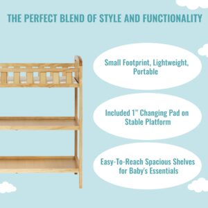 Dream On Me Emily Changing Table In Natural, Comes With 1" Changing Pad, Features Two Shelves, Portable Changing Station, Made Of Sustainable New Zealand Pinewood