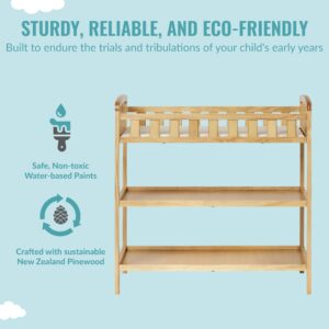 Dream On Me Emily Changing Table In Natural, Comes With 1" Changing Pad, Features Two Shelves, Portable Changing Station, Made Of Sustainable New Zealand Pinewood