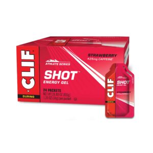 clif shot - energy gels - strawberry - 25mg caffeine- non-gmo - quick carbs & caffeine for energy - high performance & endurance - fast fuel for cycling and running (1.2 ounce packet, 24 count)