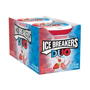 ice breakers duo fruit plus cool strawberry sugar free breath mints tins, 1.3 oz (8 count)