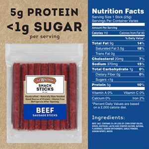 Old Wisconsin Beef Sausage Snack Sticks, Naturally Smoked, Ready to Eat, High Protein, Low Carb, Keto, Gluten Free, 26 Ounce Resealable Package