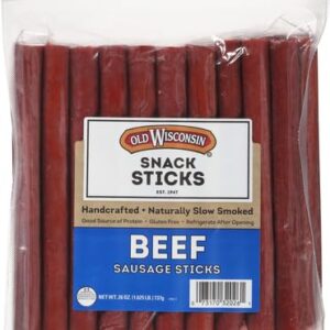 Old Wisconsin Beef Sausage Snack Sticks, Naturally Smoked, Ready to Eat, High Protein, Low Carb, Keto, Gluten Free, 26 Ounce Resealable Package